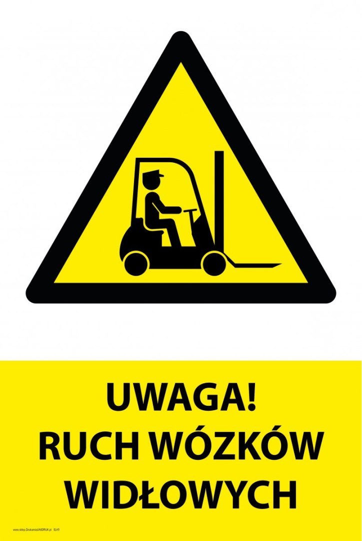 Tablica BHP z PVC 20x30cm UWAGA RUCH WÓZKÓW WIDŁOWYCH > UNI-DRUKarnia